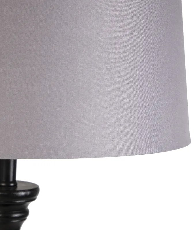 Stojací lampa černá s odstínem lnu šedý 45 cm - Classico