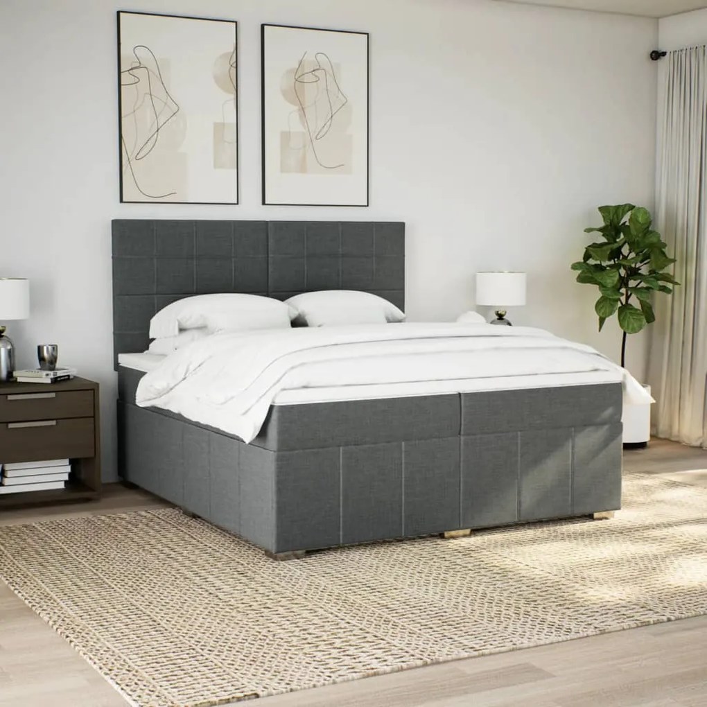Box spring postel s matrací tmavě šedá 200x200 cm textil 3291776