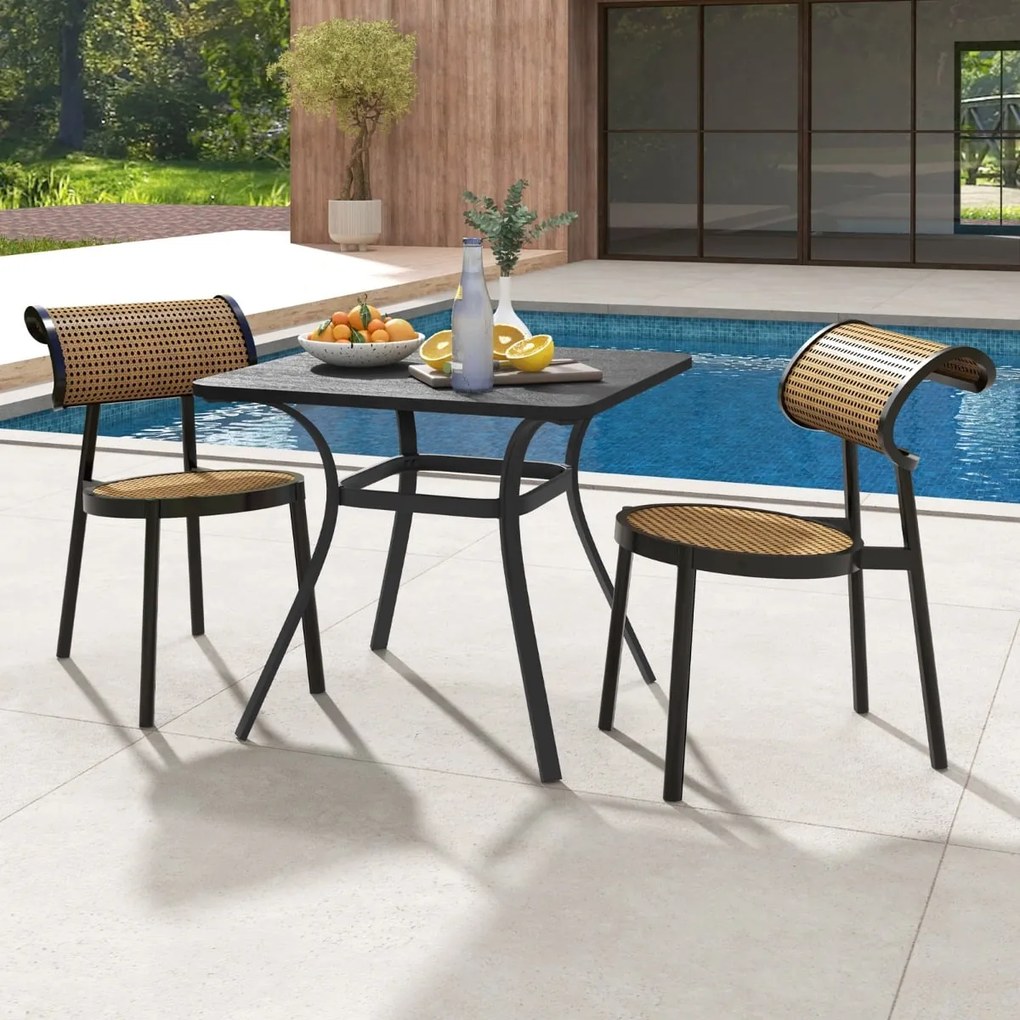 Costway Zahradní stůl s deskou ve vzhledu dřeva pro 4 osob – 80 × 80 × 73 cm