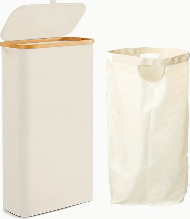 koš na prádlo, objem 60 l, s víkem, oxford/bambus, 66x41x22 cm, béžová/přírodní, Dekorino KP20260010