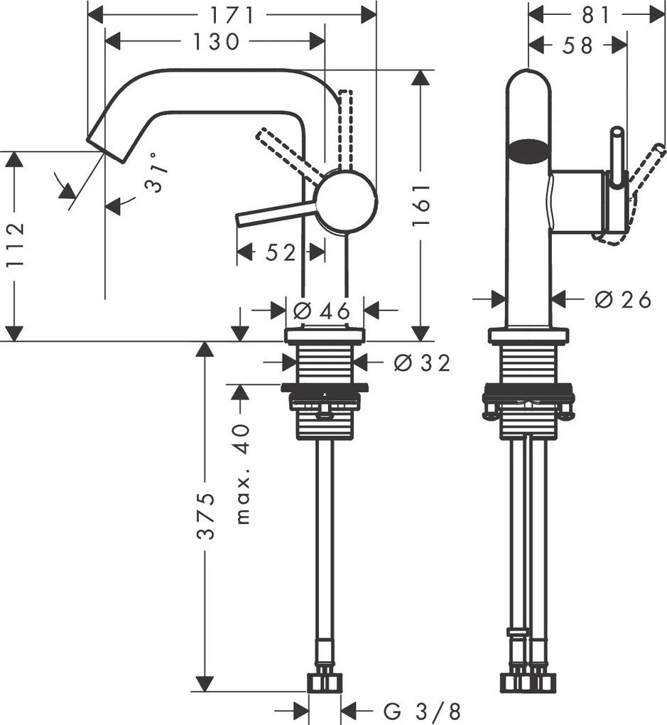Hansgrohe Tecturis S, páková umyvadlová baterie 110 Fine CoolStart EcoSmart+ bez odtokové soupravy, chromová, HAN-73321000