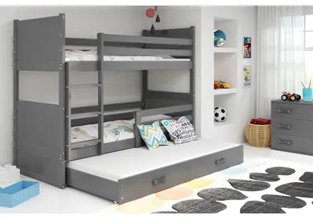 Dětská patrová postel s výsuvnou postelí RICO 190x80 cm Modrá Šedá
