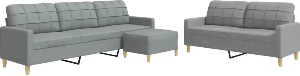 3dílná sedací souprava s podnožkou světle šedá textil 3278327