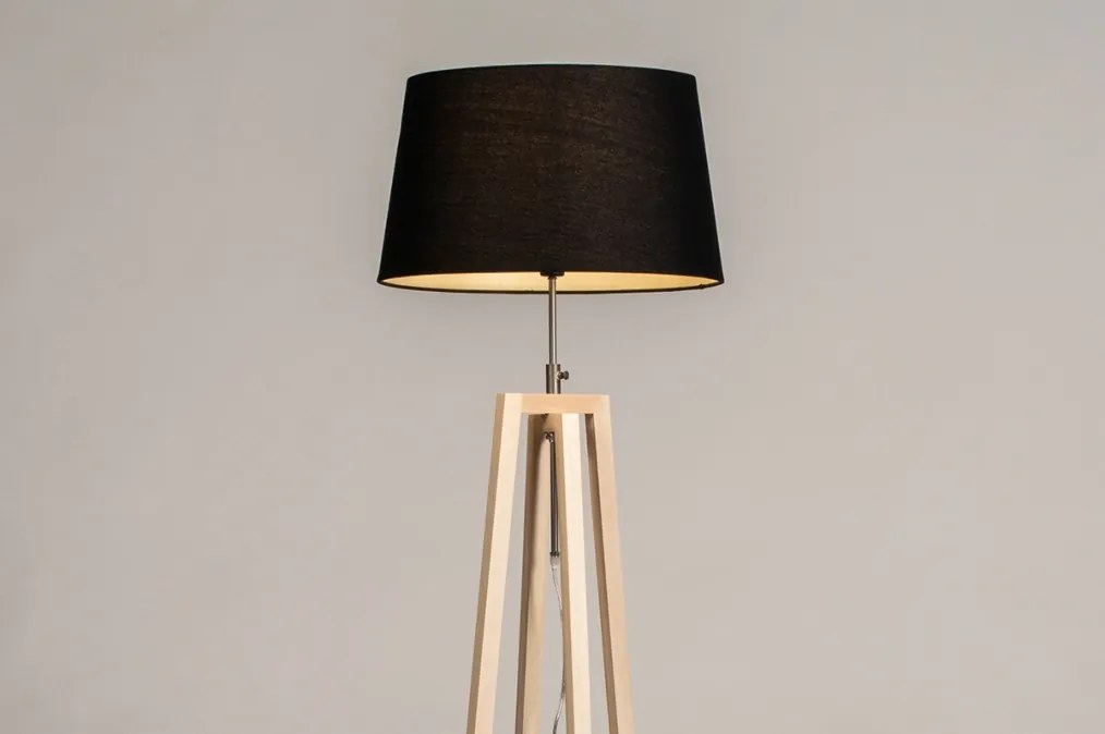 Stojací designová lampa Paola Black and Natur Wood