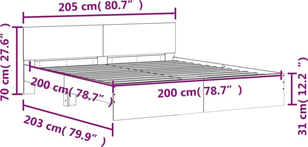 vidaXL Rám postele s čelem 200 x 200 cm [3207455] Barva: kouřový dub