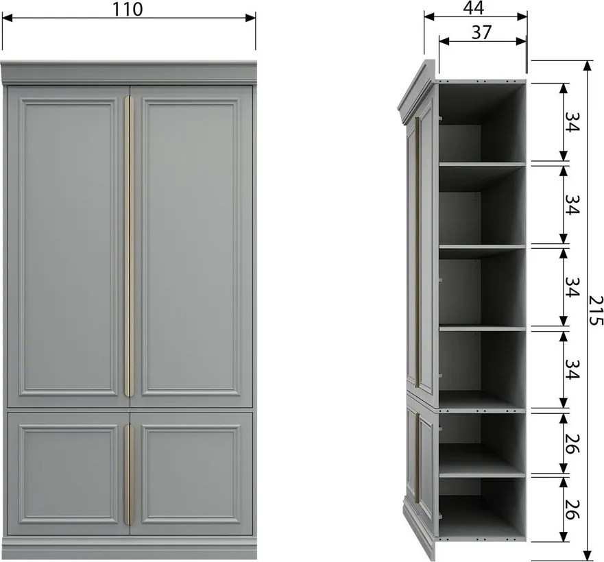 Světle šedá šatní skříň z borovicového dřeva 110x215x44 cm Organize – WOOOD