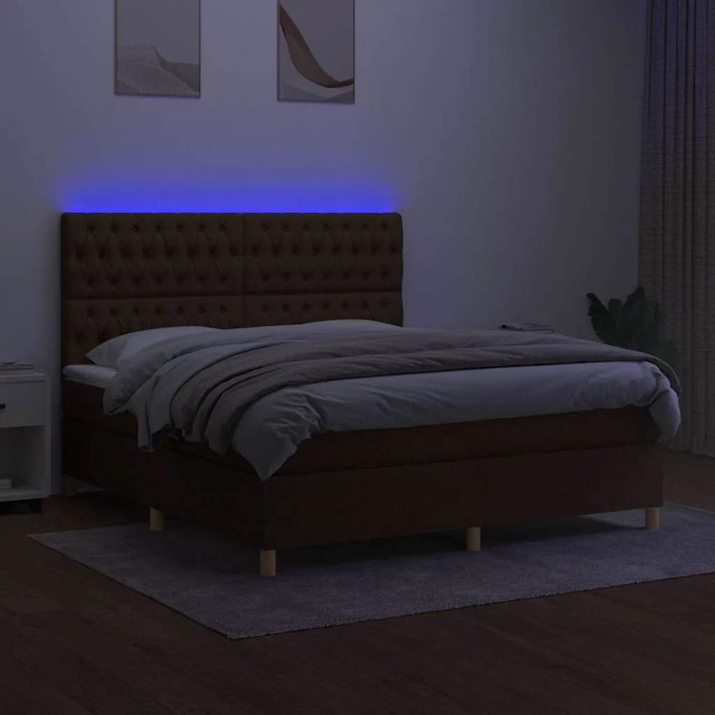 Box spring postel s matrací a LED tmavě hnědá 160x200 cm textil 3135688