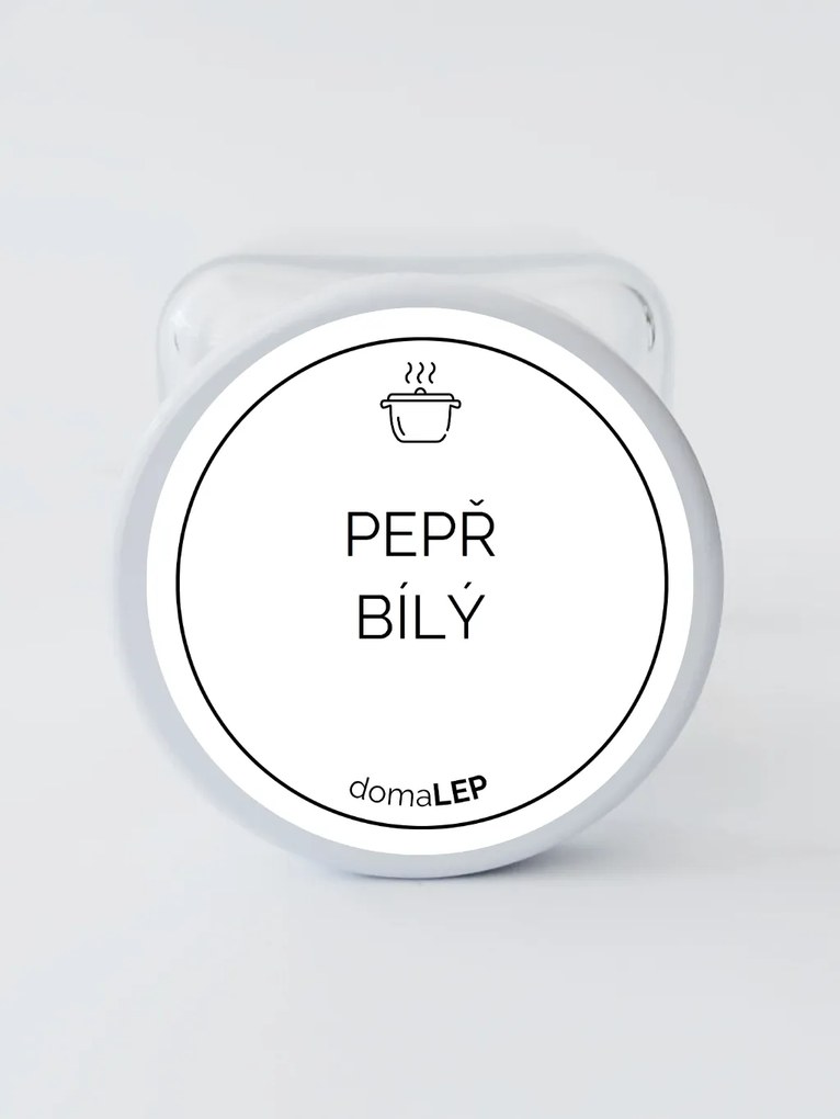 Samolepka na kořenky PEPŘ BÍLÝ bílá 5 cm základní písmo