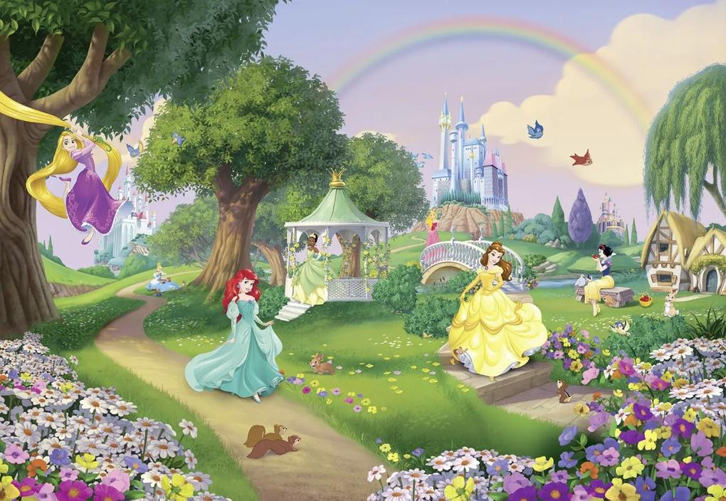 Komar - dětská fototapeta Princezny v zahradě a duha 8-449 Princess Rainbow Disney / Obrazové tapety na zeď (368 x 254 cm)