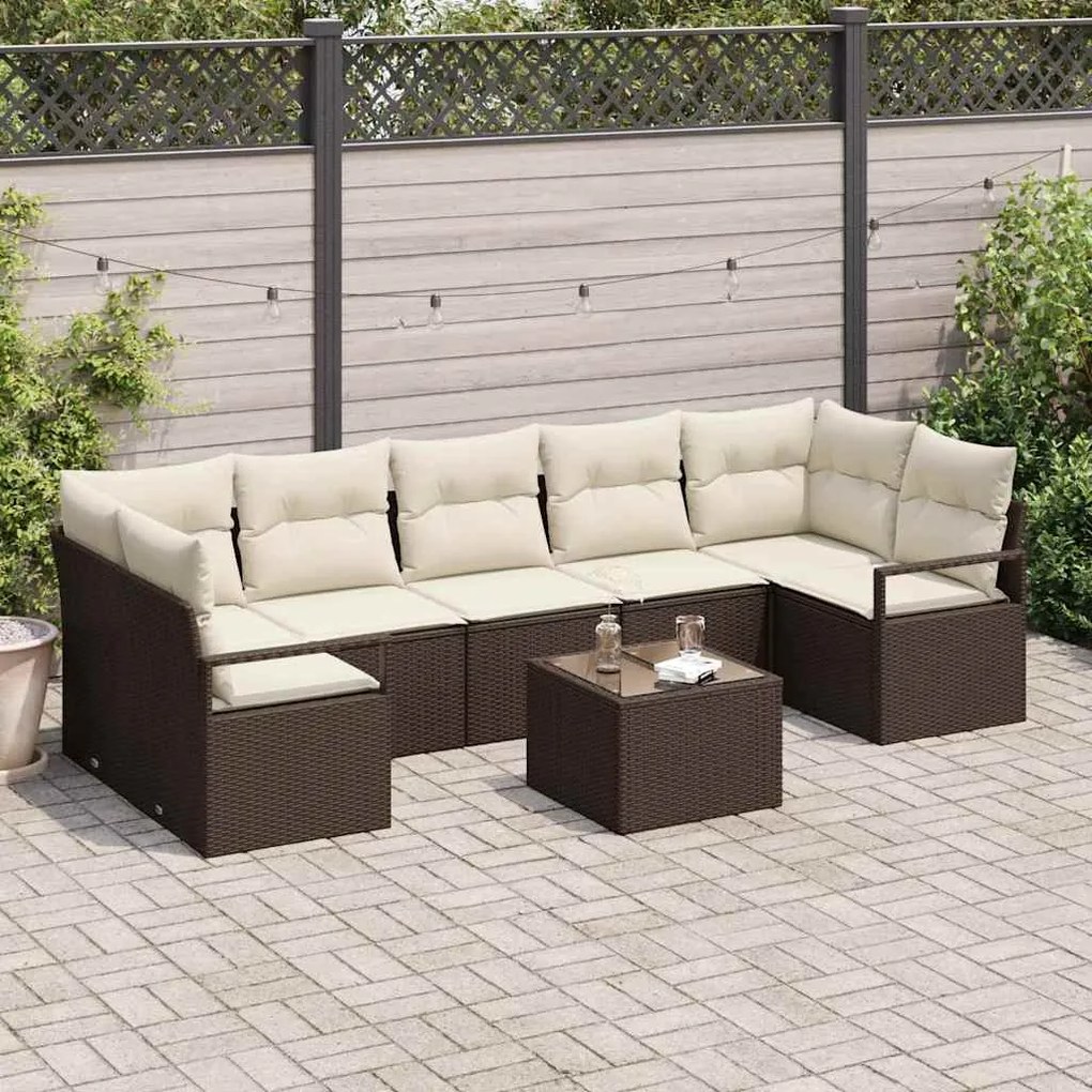 Set pohovek 8 ks 7-Počet míst Hnědá a krémová polyratan 3346298