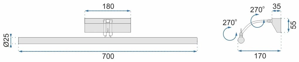 Rea - Toolight, LED koupelnové svítidlo nad zrcadlo 9W 70CM APP366-1W, chrom, OSW-08432