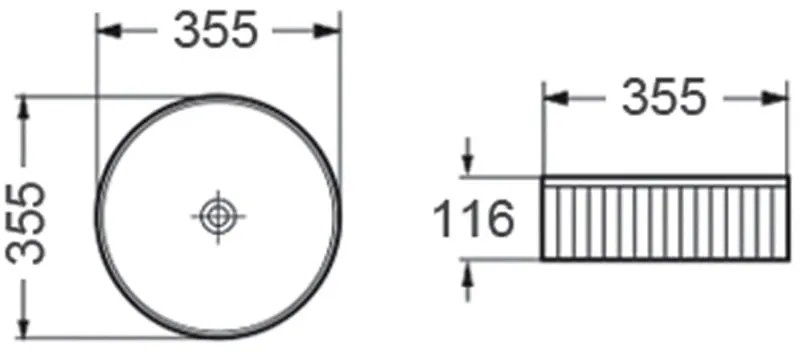 Mexen Grovo, rýhované umyvadlo na desku 35 × 35 cm, černá matná, 22303585