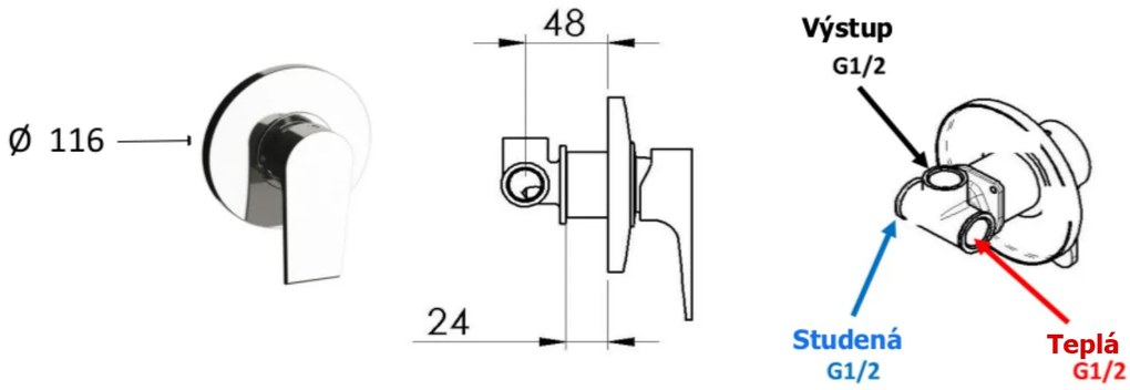 Sapho, KAI podomítková sprchová baterie, 1 výstup, chrom, KA41
