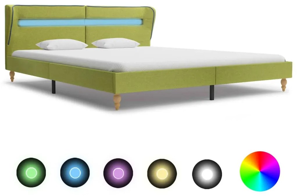 280610 vidaXL Rám postele s LED světlem zelený textil 160 x 200 cm