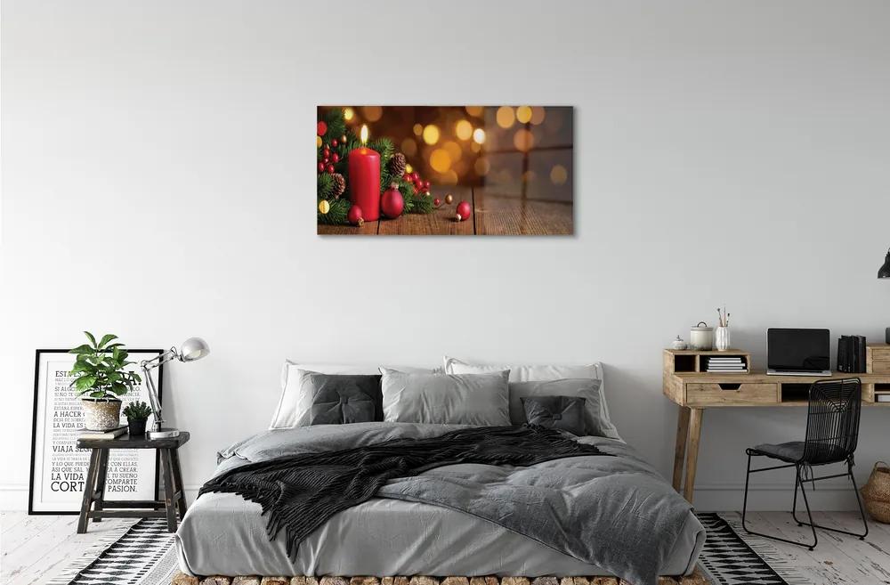 akrylový obraz Svíčka větvičky cetky prkno 100x50 cm