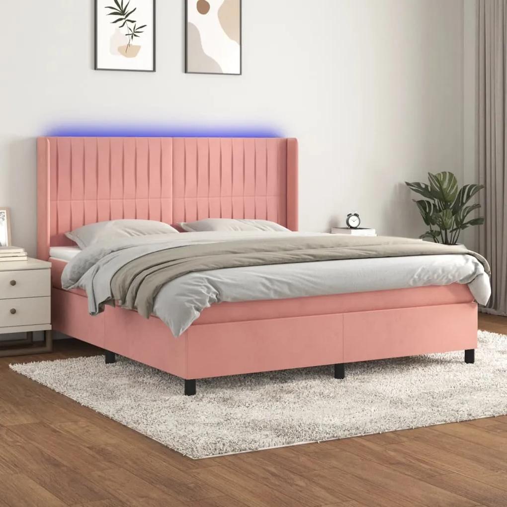 Box spring postel s matrací a LED růžová 160x200 cm samet,  3139696