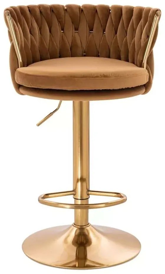 LuxuryForm DESIGN Barová židle LYON VELUR na zlaté kulaté podstavě - medová