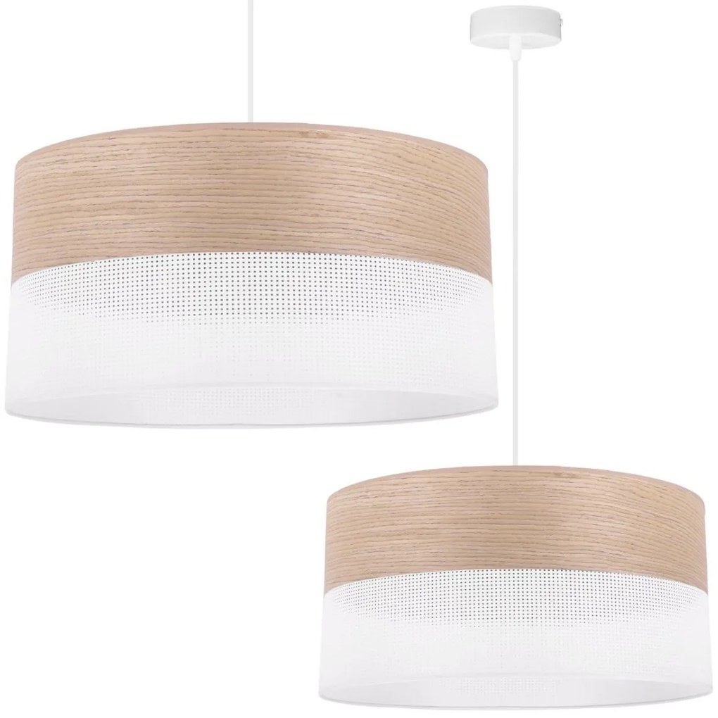 Závěsné svítidlo Wood, 1x béžová dubová dýha/bílé plastové stínítko, (fi 44cm)