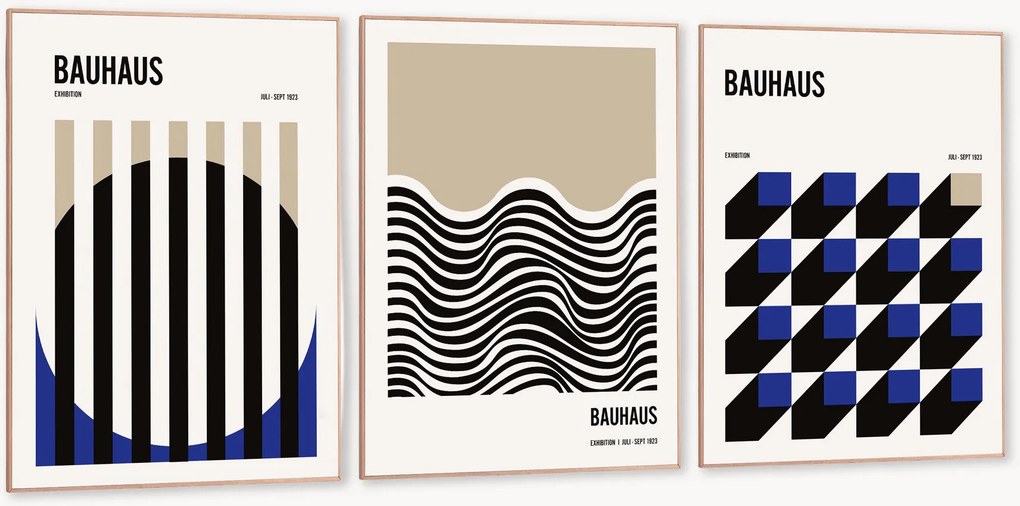 Sada zarámovaných digitálních tisků Bauhaus, 3 díly