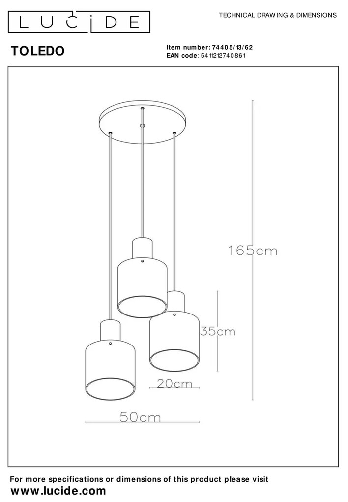 Lucide 74405/13/62 závěsné svítidlo Toledo jantar, 3xE27, 50cm