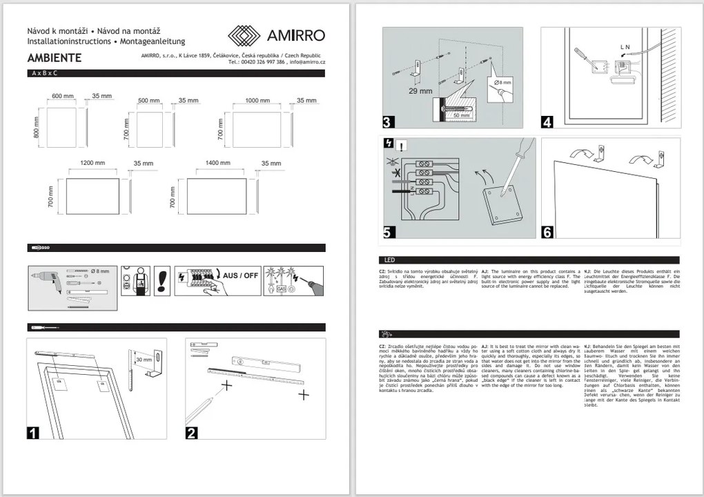 Zrcadlo do koupelny na zeď do pokoje do ložnice do předsíně na chodbu bez vypínače AMBIENTE 60 x 80 cm s LED podsvícením  po celém obvodu 410-821