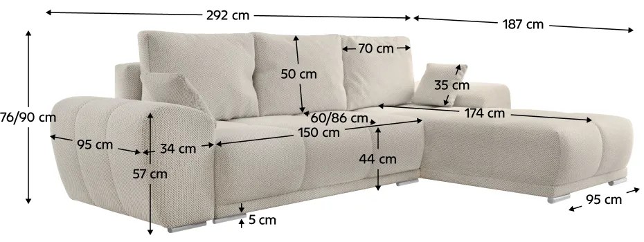 Kondela Univerzální sedací souprava, krémová, KERIM ROH