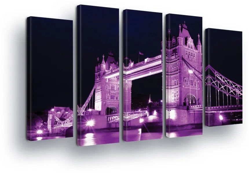 GLIX Obraz na plátně - Fialový Tower Bridge 2 x 30x80 / 3 x 30x100 cm