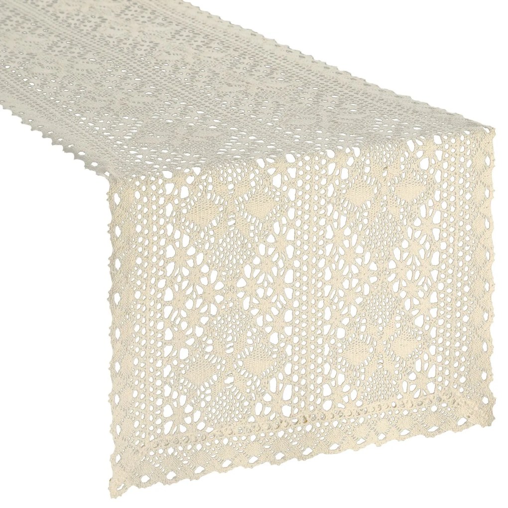 EUROFIRANY AŽUROVÝ BĚHOUN NA STŮL MARY 40X180 CM SVĚTLEBÉŽOVÝ