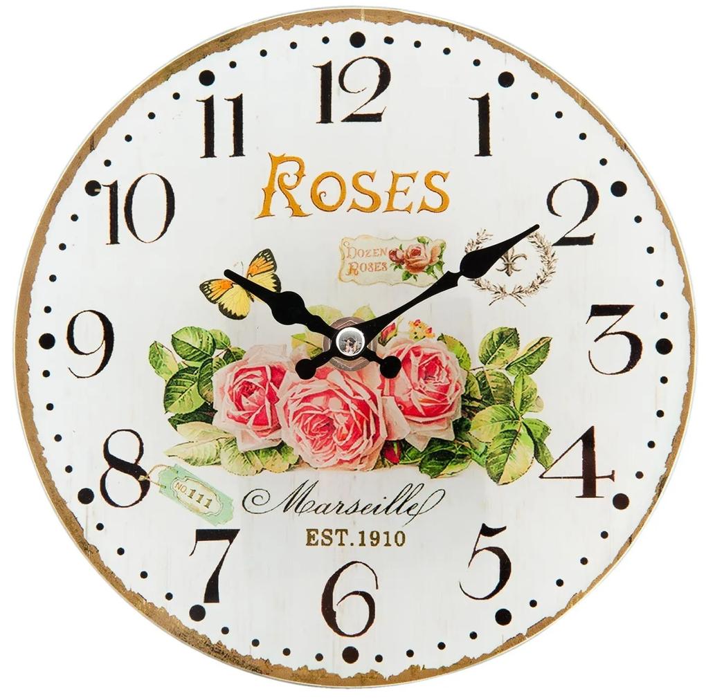 Skleněné stolní hodiny Roses - Ø 17*4 cm / 1xAA Clayre & Eef