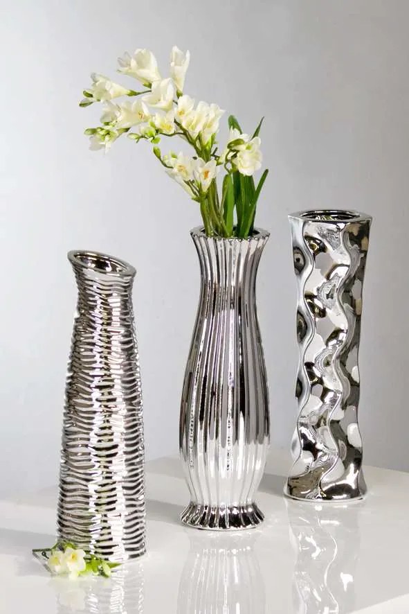 Bighome - Keramická váza DIVERSO 33,5 cm – stříbrná