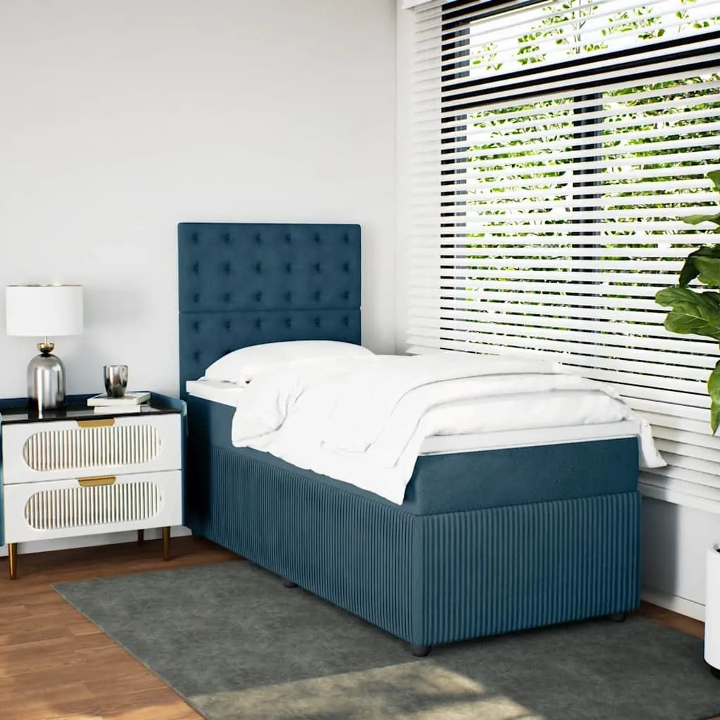 Box spring postel s matrací modrá 100 x 200 cm samet 3294578