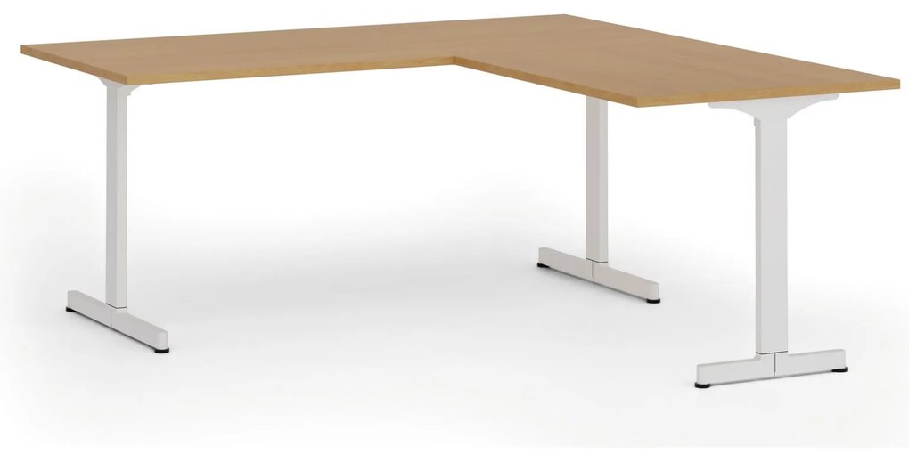 Rohový kancelářský stůl PRIMO BETA L, 180x180 cm, L/P, bílá podnož, buk