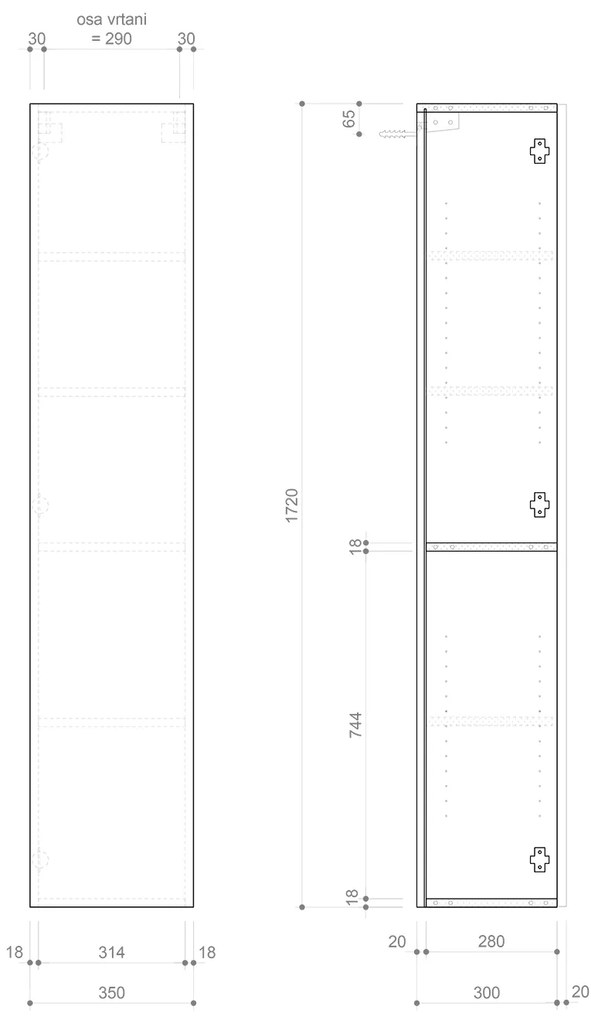 Sapho, ESPACE skříňka 35x172x32cm, 1x dvířka, levá/pravá, bílá lesk, ESC330-3030