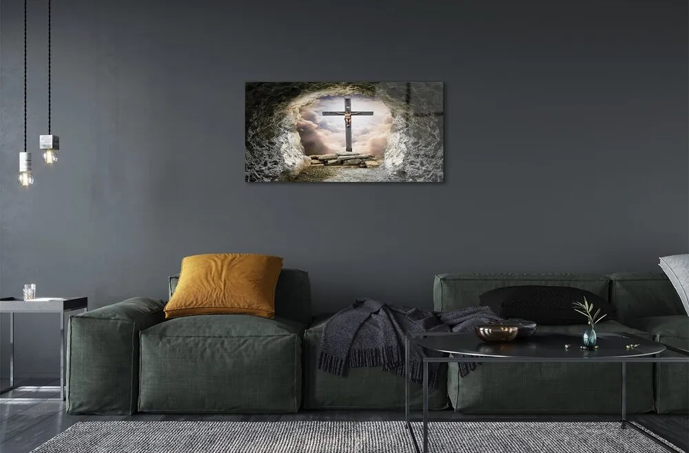 Obraz na skle Cave lehký cross Jesus 100x50 cm