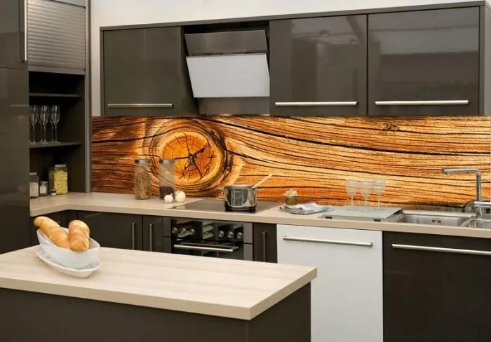 DIMEX | Fototapeta do kuchyně Suk ve dřevě KI-260-061 | 260 x 60 cm | béžová, hnědá
