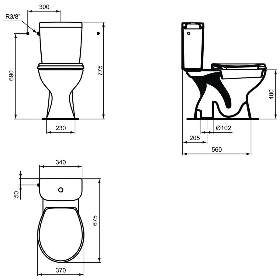 Vima 525 - WC kombi mísa + splachovací nádrž + sedátko, spodní odpad