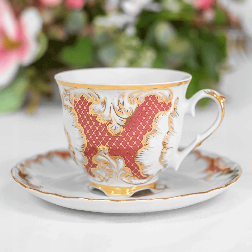 Ćmielów šálek Rococo Růže 250 ml – porcelán pozlacená certifikát