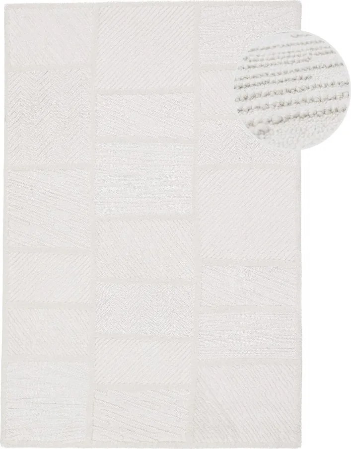 Bílý ručně tkaný koberec s příměsí vlny 140x200 cm Sculptured Blocks – Flair Rugs