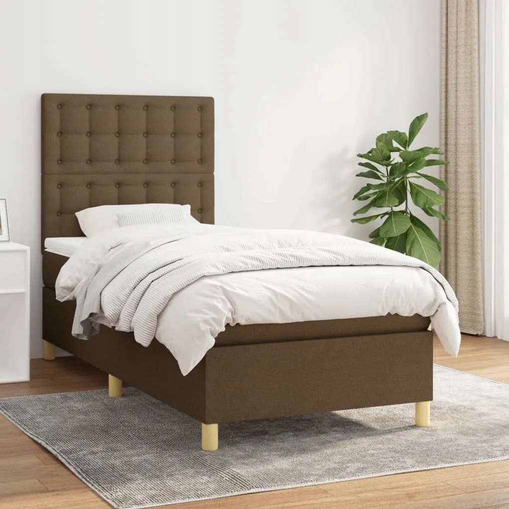 Box Spring Postel S Matrací Textil Tmavě Hnědá tlačítka 80 x 200 cm