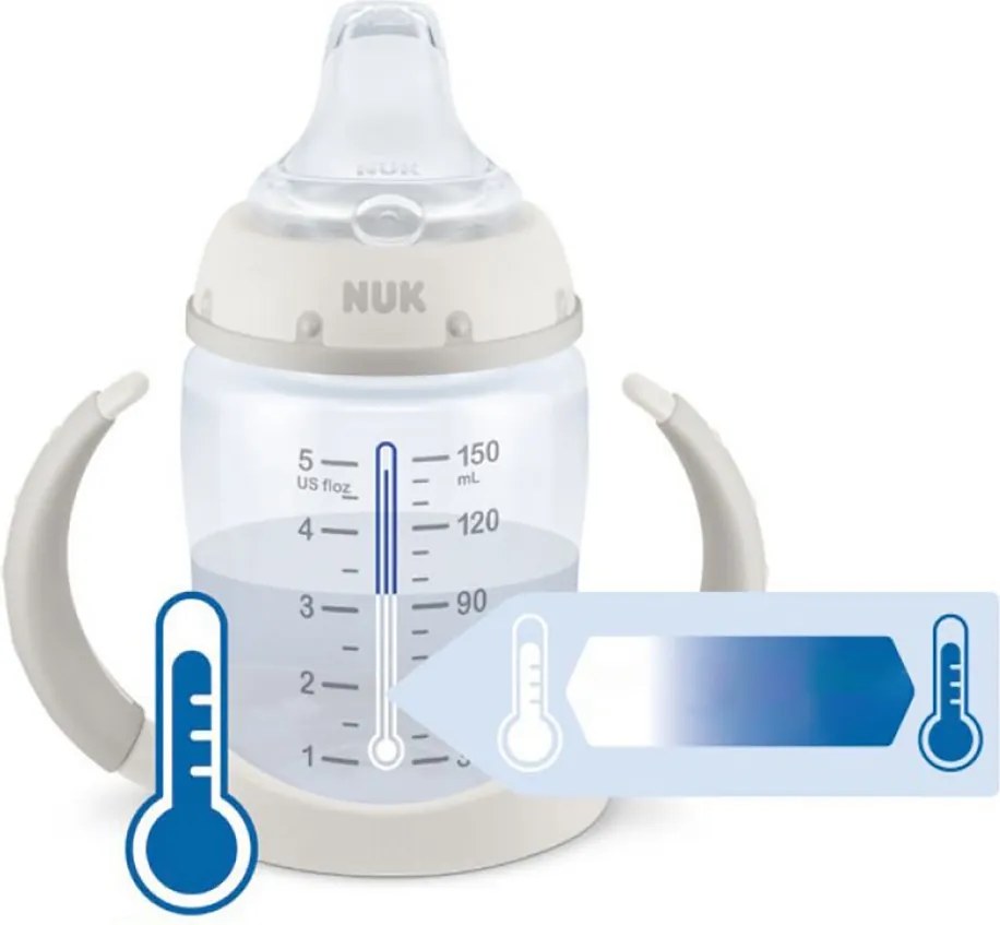 Kojenecká láhev na učení NUK s kontrolou teploty 150 ml bílá