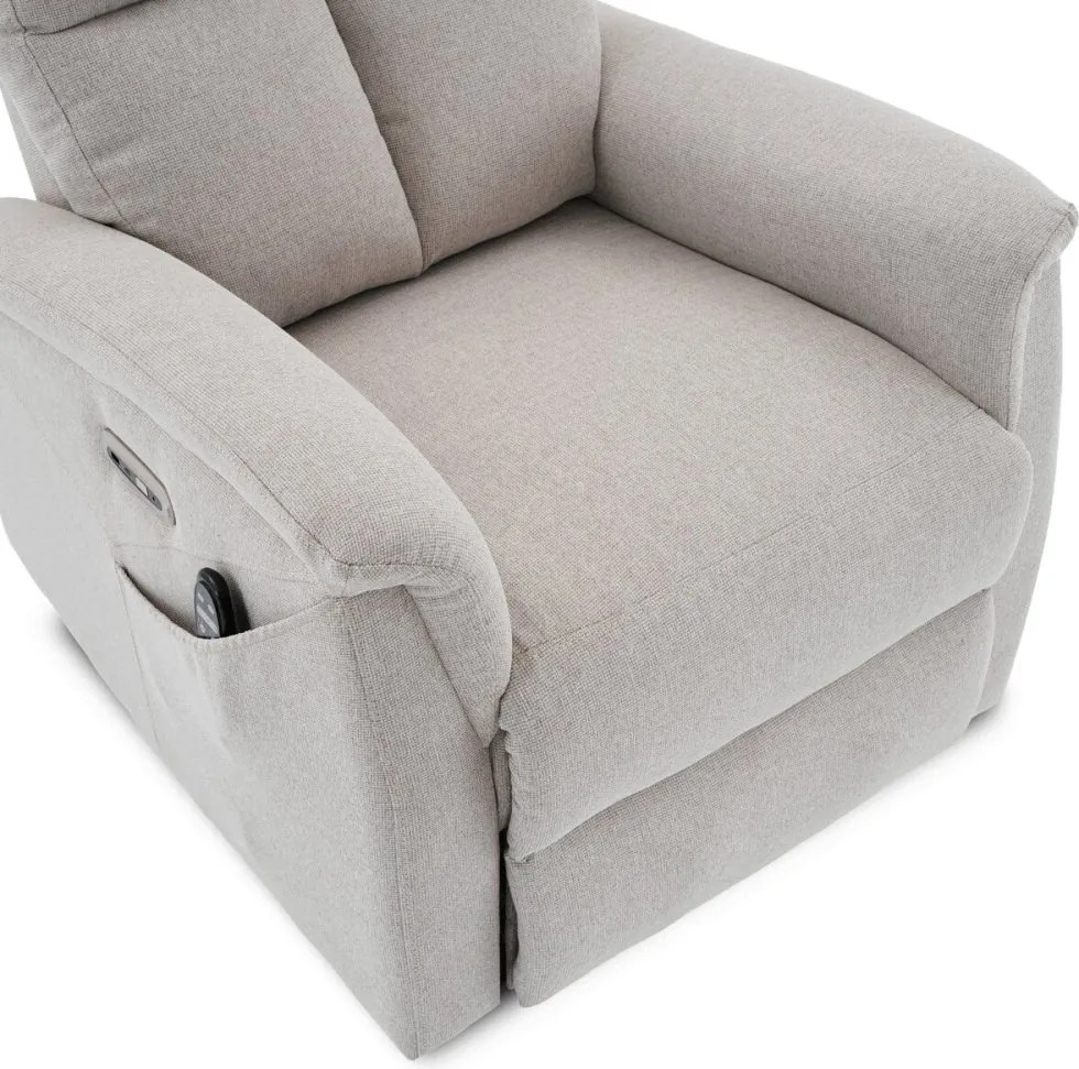 Křeslo polohovací masážní s výhřevem, 8bodová vibrační masáž, zvedací systém, USB, krémová látka (72 x 95) cm