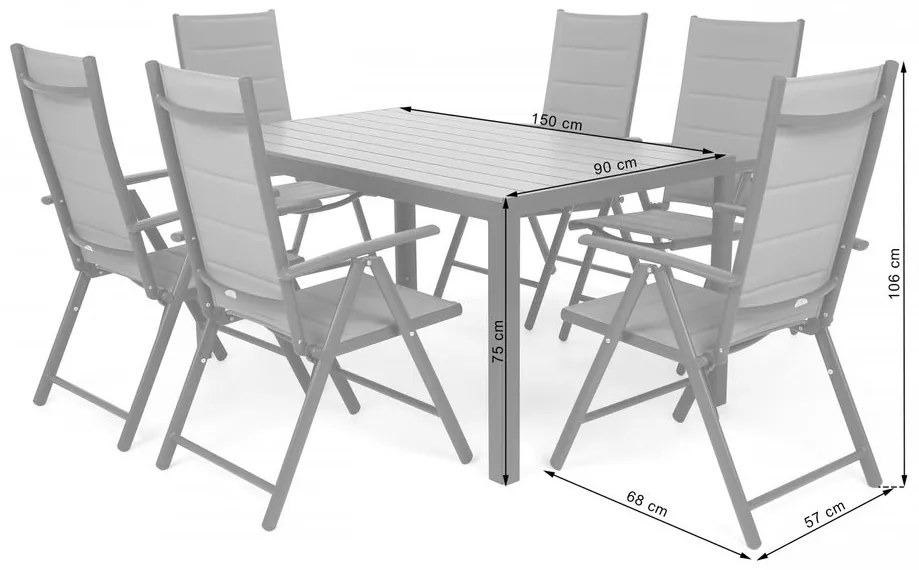 Home Garden Zahradní set Ibiza se 6 židlemi a stolem 150 cm, černý