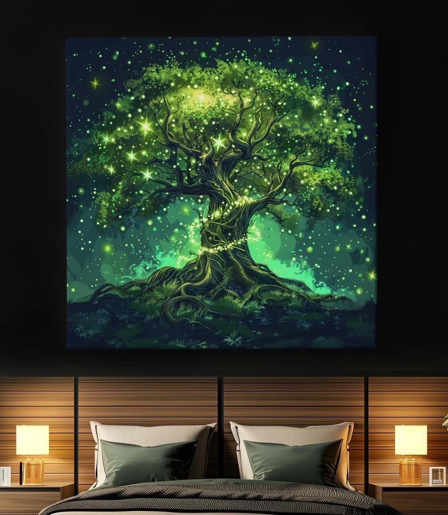 Obraz na plátně - Strom života Světelná koruna FeelHappy.cz Velikost obrazu: 120 x 120 cm