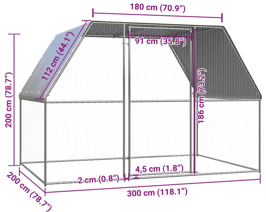 vidaXL Marketos Venkovní klec pro kuřata 3 x 2 x 2 m pozinkovaná ocel