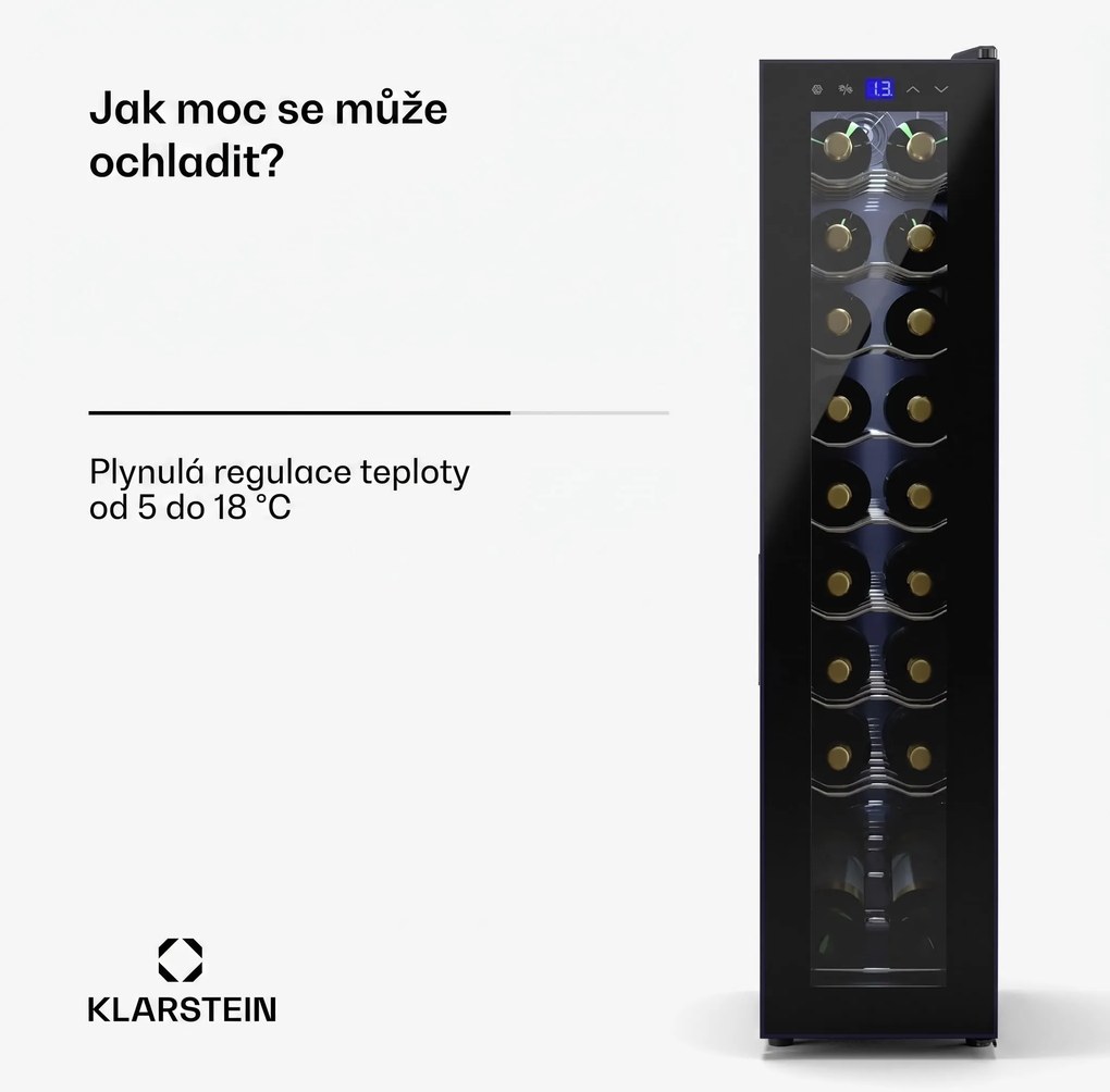 Klarstein Shiraz 18 Slim Uno, lednice na víno, 18 lahví, 5 - 18 °C, dotykové ovládání