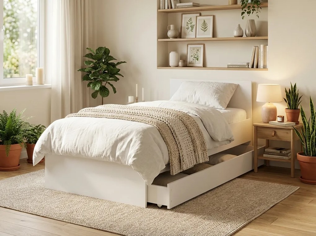 Postel ELISA 90 x 200 cm, bílá Matrace: Matrace Sommera 18 cm, Rošt: S laťkovým roštem