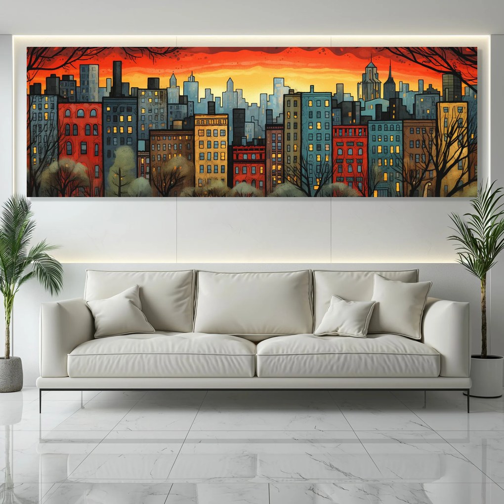 Obraz na plátně - Západ slunce nad Brooklynem FeelHappy.cz Velikost obrazu: 180 x 60 cm
