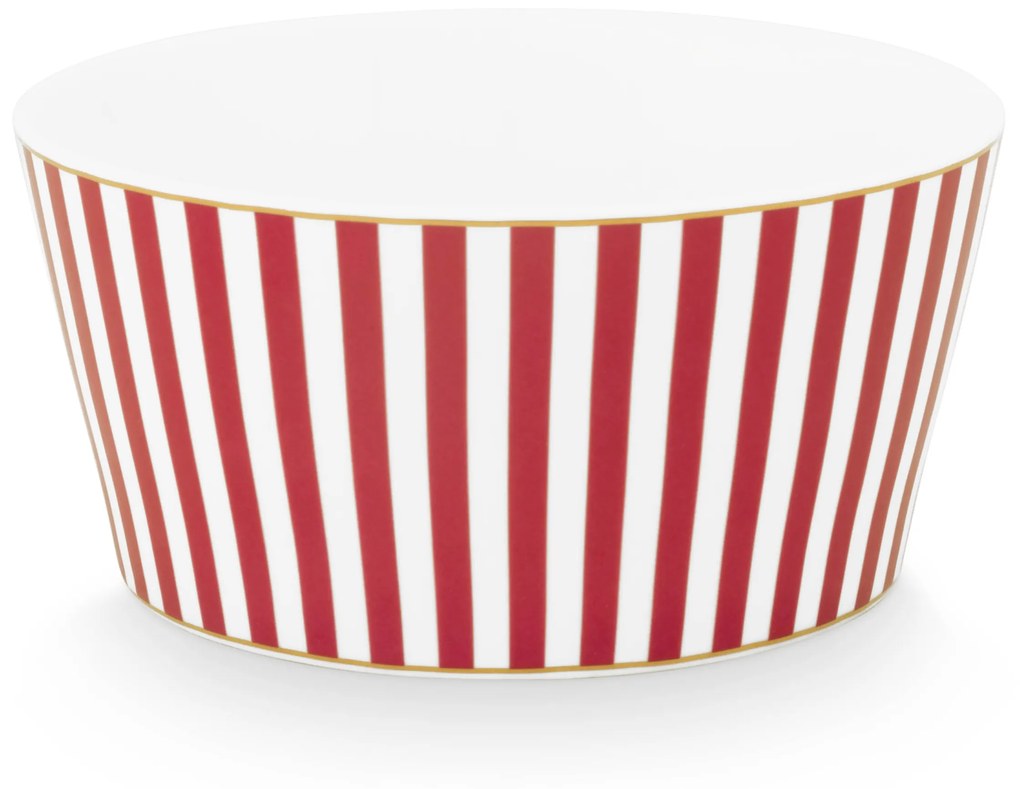 Pip Studio Royal stripes miska Ø12cm, bílo-tmavě růžová (miska z tenkostěnného porcelánu)