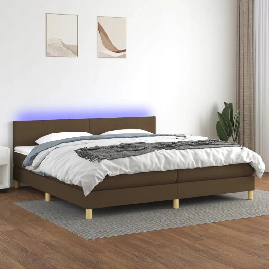 Box Spring Postel S Matrací A Led Textil Tmavě Hnědá Hladký design 200 x
