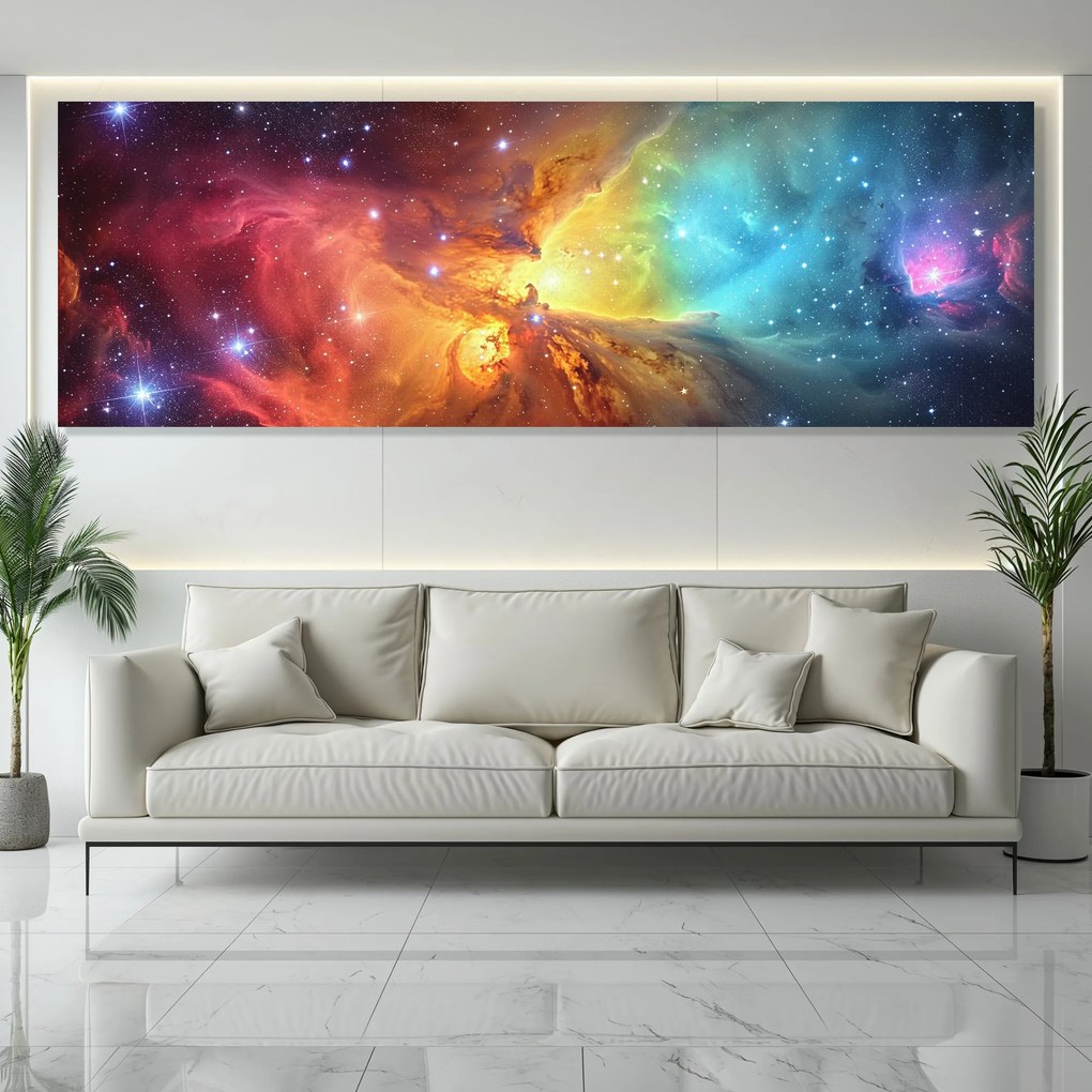 Obraz na plátně - Hvězdy obklopené barevnou Galaxií FeelHappy.cz Velikost obrazu: 210 x 70 cm